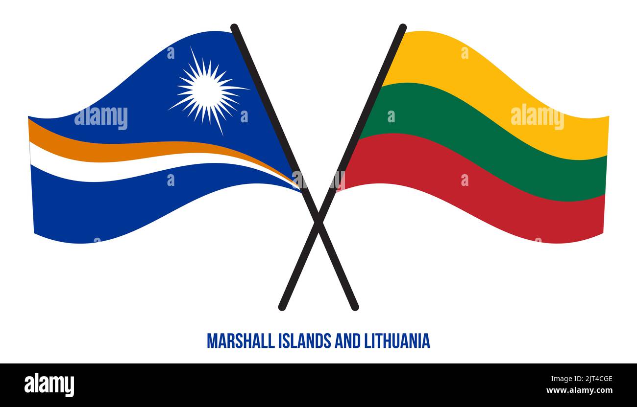 Marshall Islands and Lithuania Flags Crossed & Waving Flat Style ...