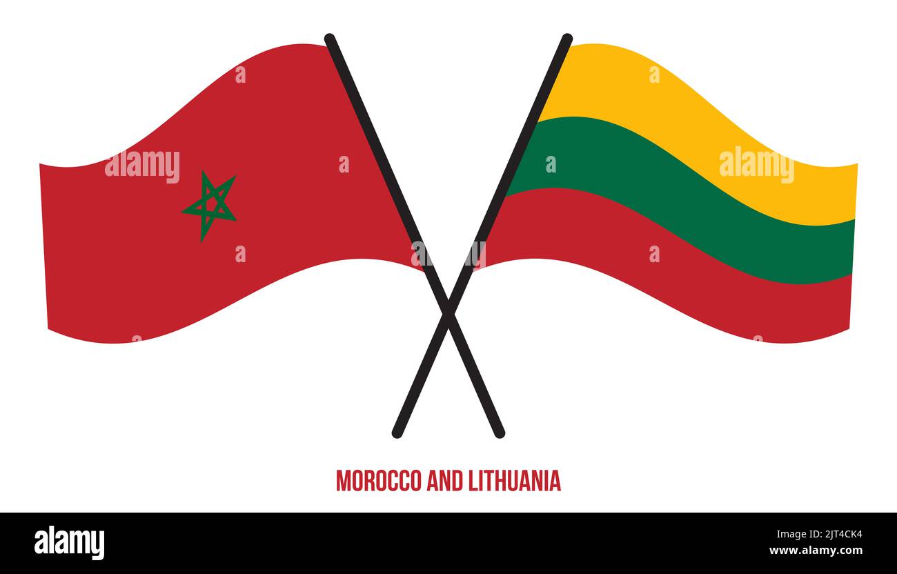 Morocco and Lithuania Flags Crossed And Waving Flat Style. Official ...