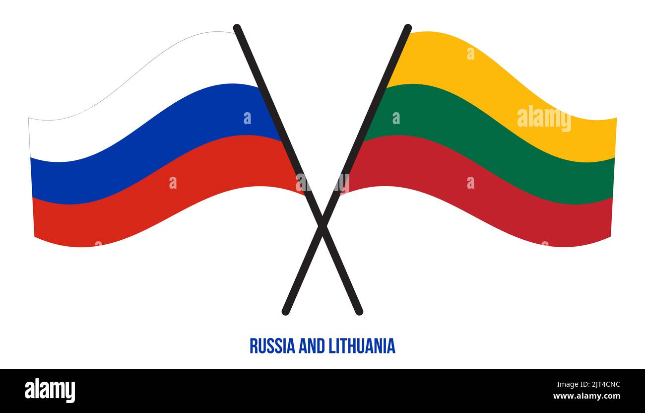 Russia and Lithuania Flags Crossed And Waving Flat Style. Official ...