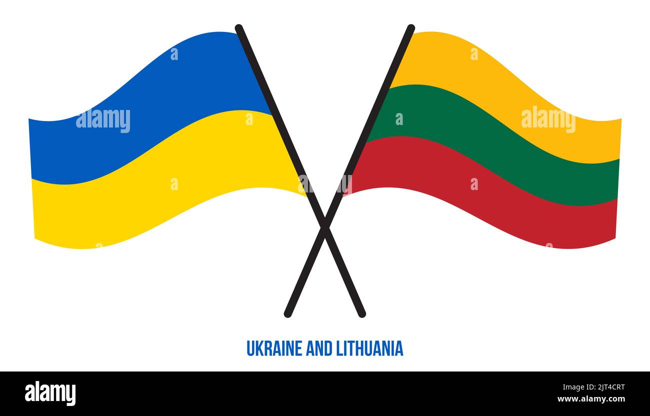 Ukraine and Lithuania Flags Crossed And Waving Flat Style. Official ...