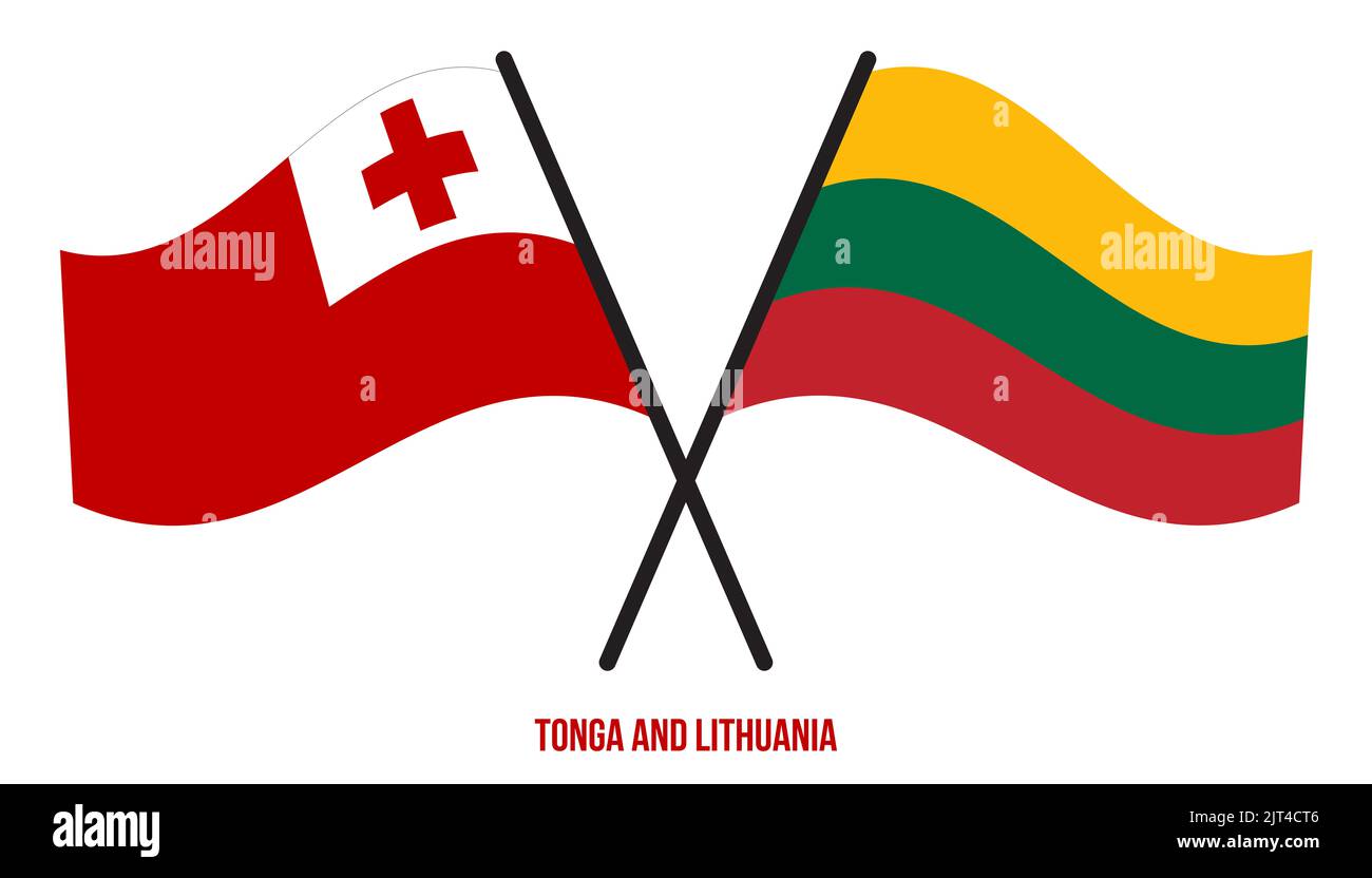 Tonga and Lithuania Flags Crossed And Waving Flat Style. Official ...