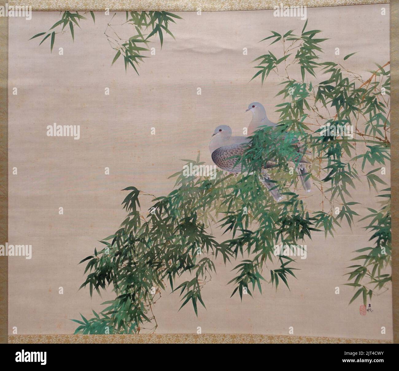 Two Doves by Hirafuku Hyakusui, dated 1931, color on silk Stock Photo ...
