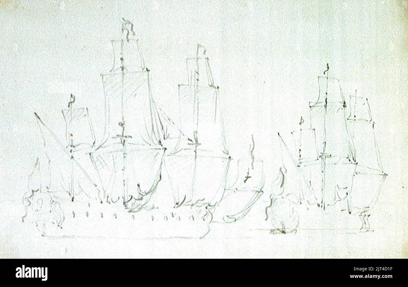 Two English ships under all plain sail in a light breeze Stock Photo ...