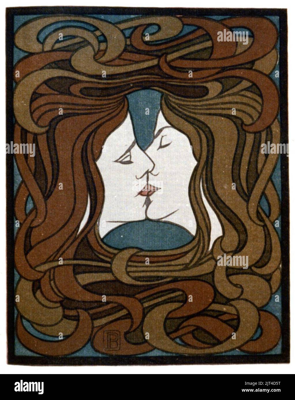 Two faces kissing with entwined art-nouveau style hair) - Peter Behrens ...