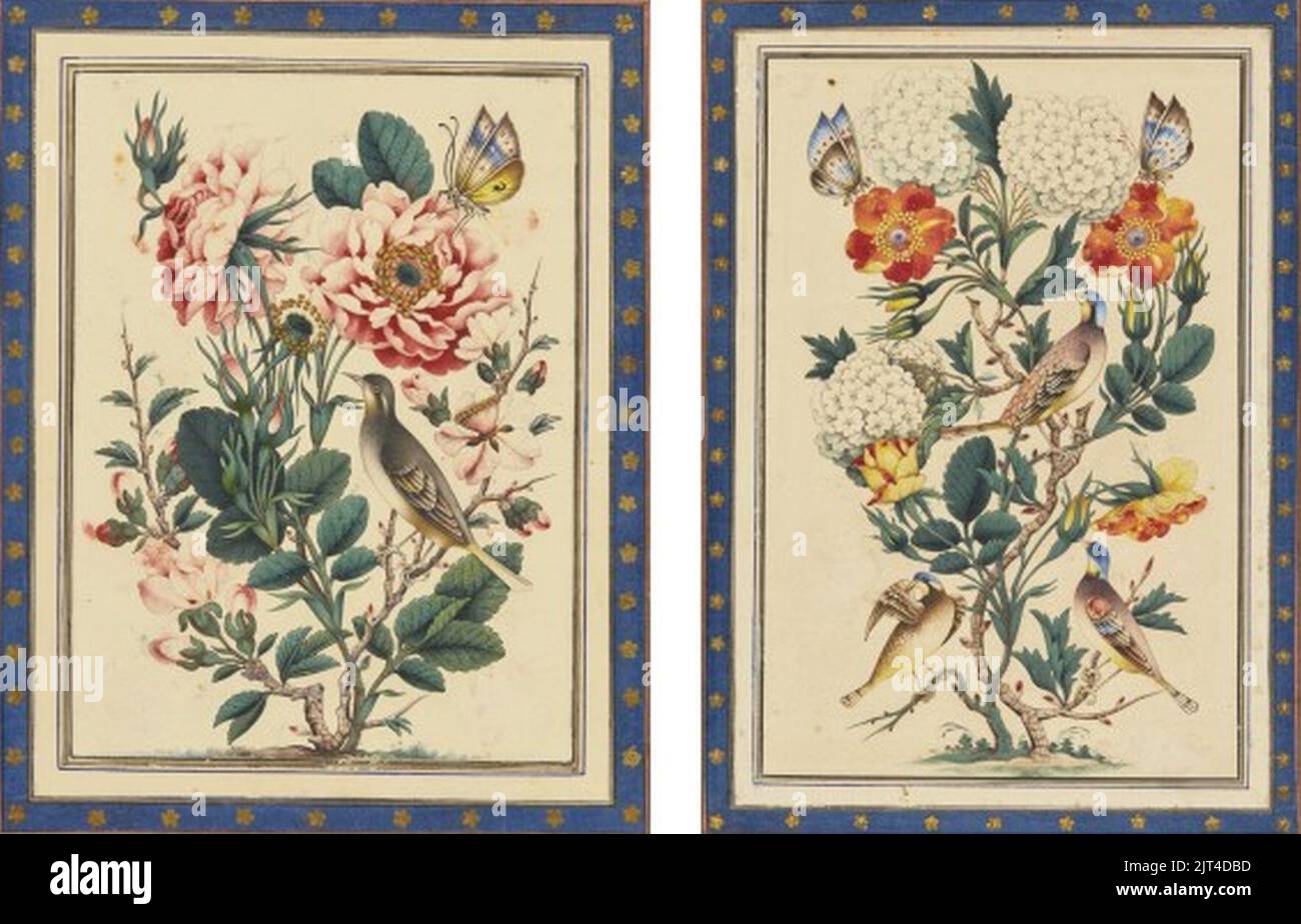 Two gol-e-bul-bul paintings, attributable to Agha Lotf 'Ali Souratgar-e ...