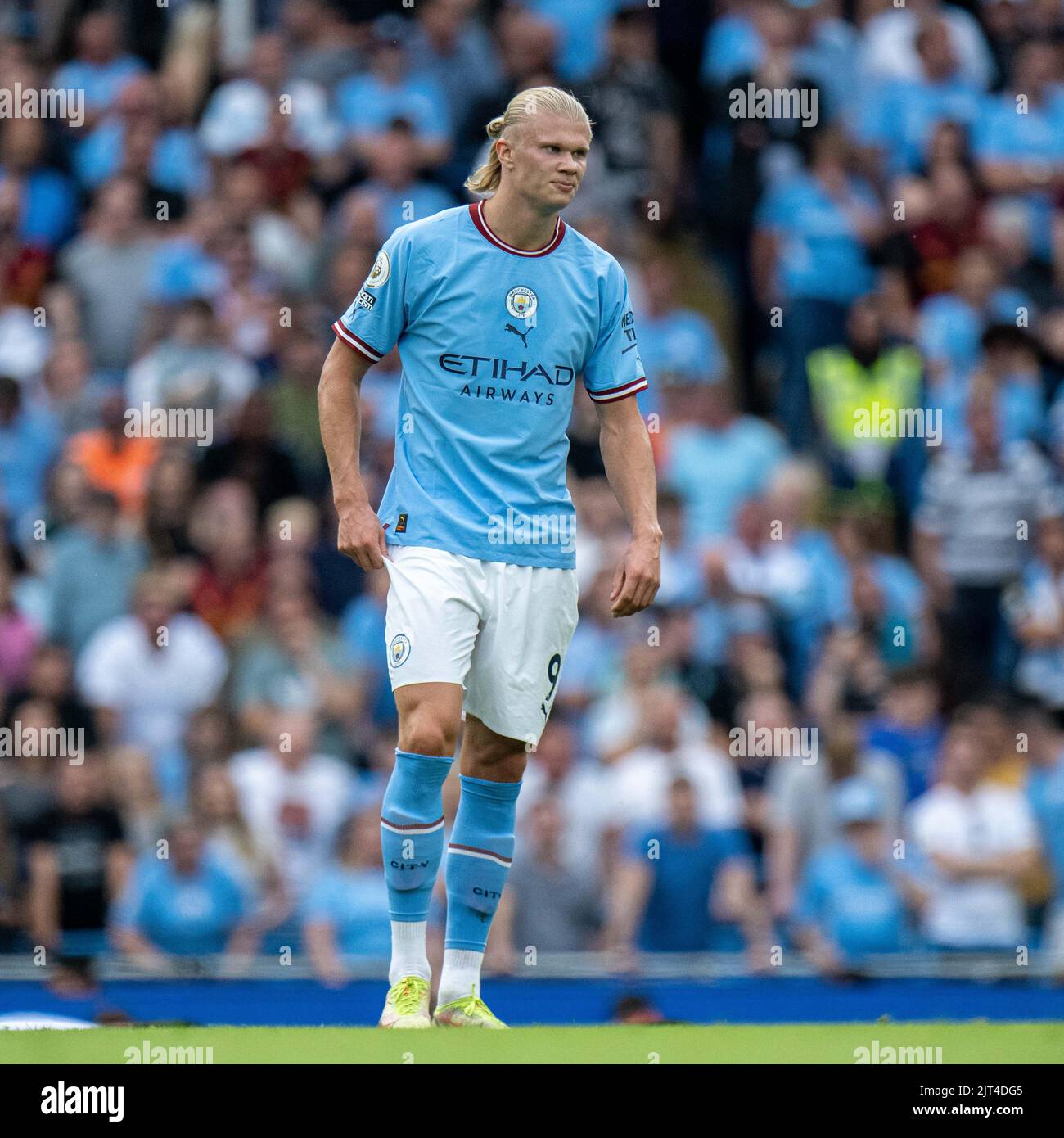 MANCHESTER, ENGLAND - AUGUST 27: Erling Haaland of Manchester City ...