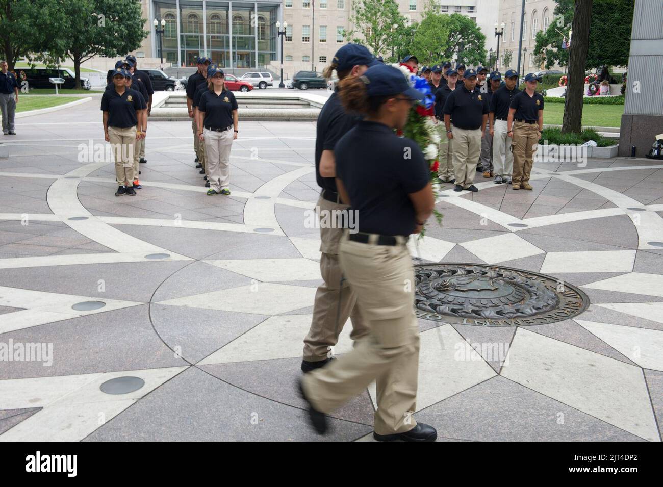 Two law enforcement explorers carrying a wreath at the National Law ...