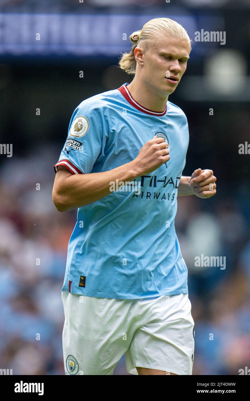 MANCHESTER, ENGLAND - AUGUST 27: Erling Haaland of Manchester City ...