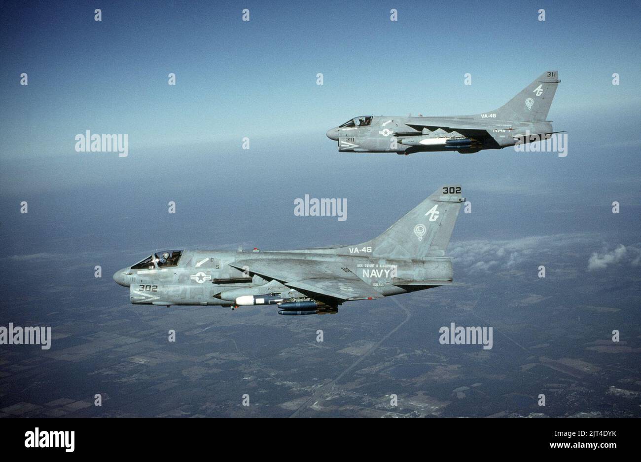Two LTV A-7E Corsair II of VA-46 in flight, 16 January 1988 (6433158 ...