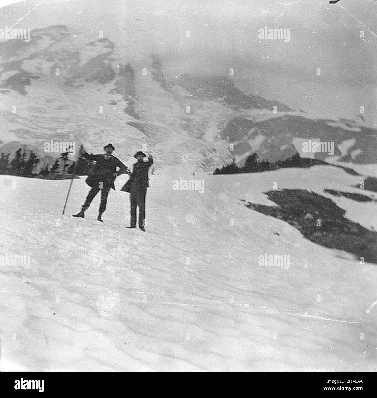 Two men, Plummer and Holmes, on a snow slope in Paradise Park, Mount ...