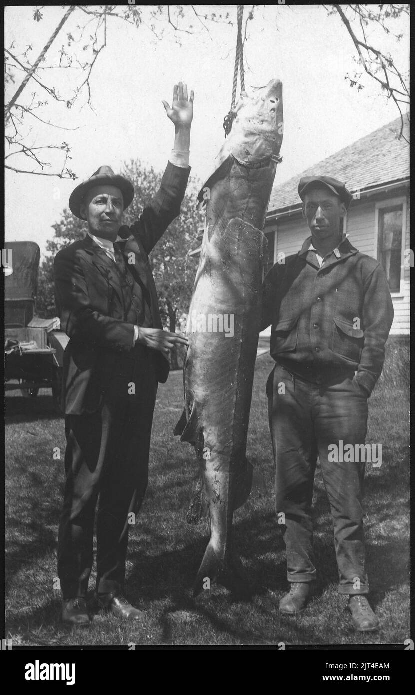 Two men with seven foot fish Stock Photo - Alamy