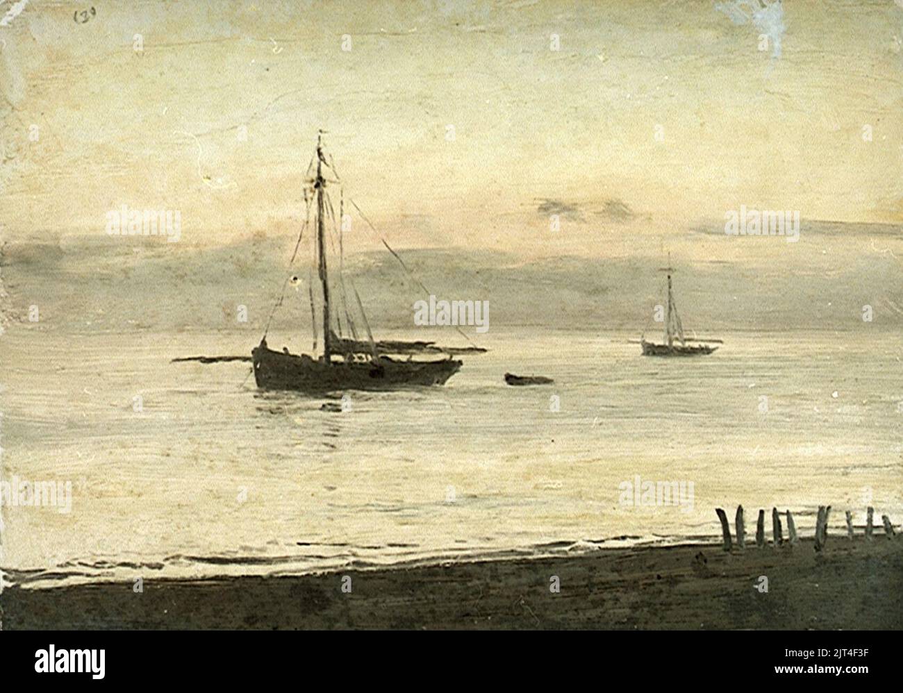 Two sailing ships at anchor in calm water Stock Photo - Alamy
