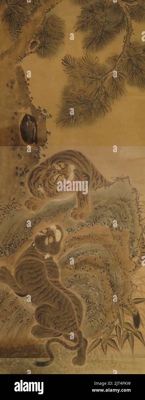 Two Tigers under a Pine Tree, Joseon Stock Photo - Alamy