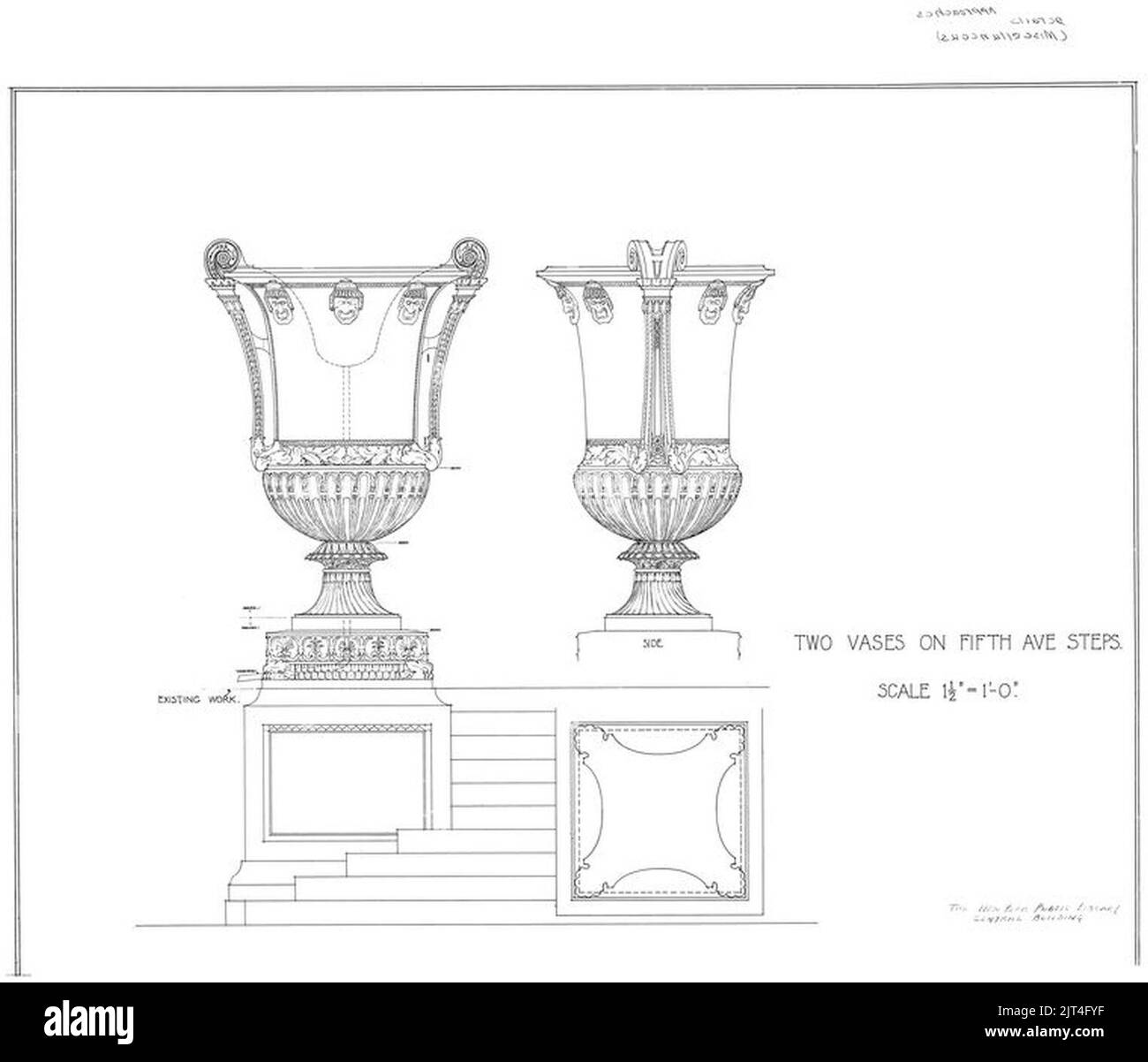 Two vases on Fifth Avenue steps New York Public Library architectural ...