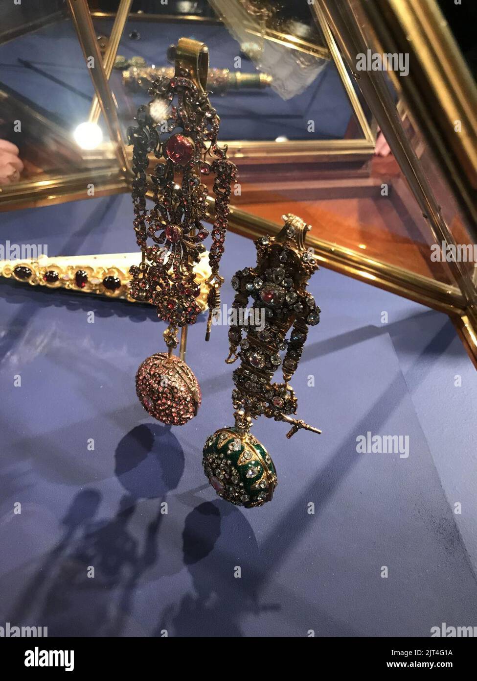 Two watches on chatelaines in Hermitage display case Stock Photo - Alamy