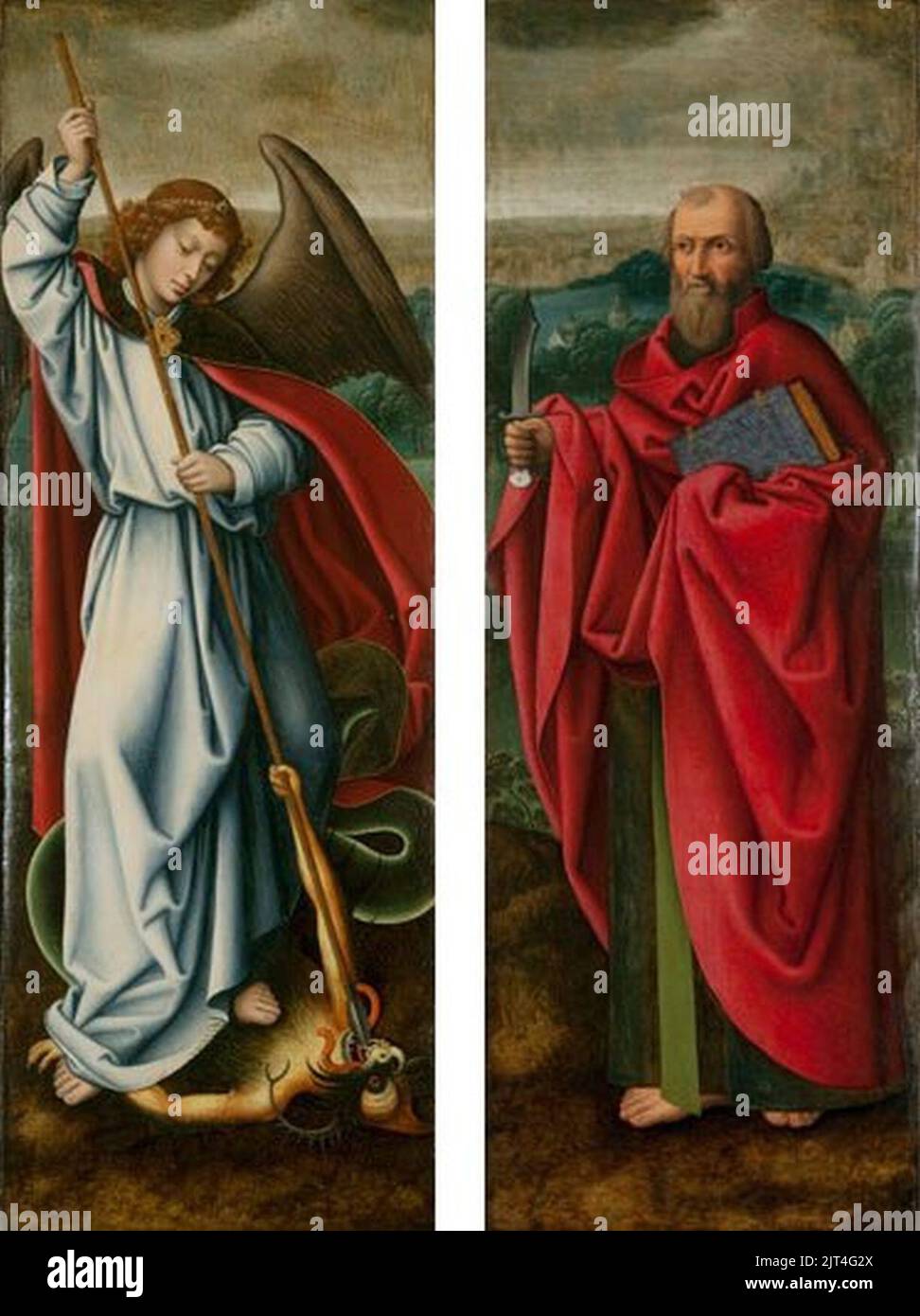 Two wing panels from an altarpiece- Archangel Michael and St. Bartholomew, Flemish, Bass Stock ...