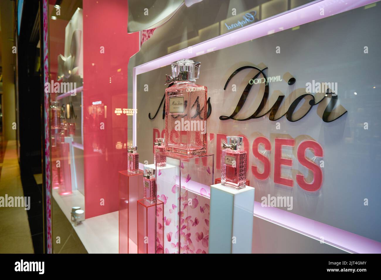 SINGAPORE - JANUARY 20, 2020: close up shot of display window at ...