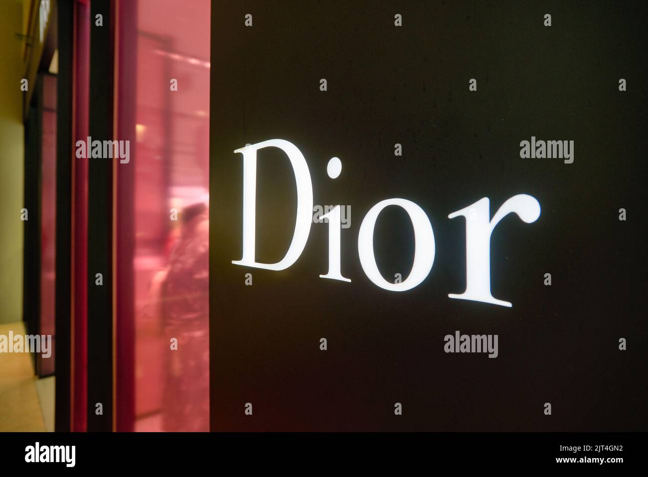SINGAPORE - JANUARY 20, 2020: close up shot of Dior sign seen in the ...
