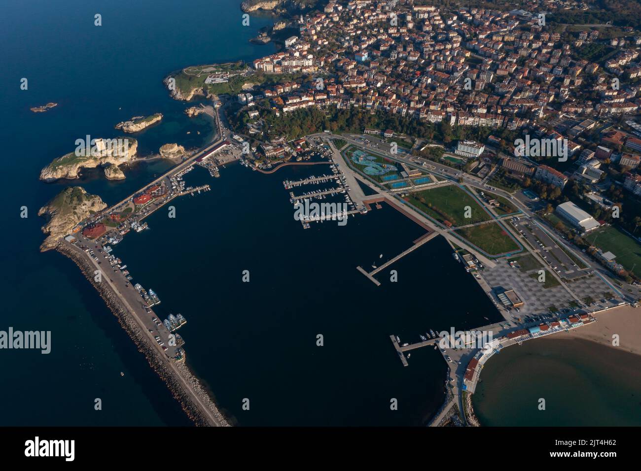 drone shooting sile castle and its surroundings, sile, istanbul, turkey ...