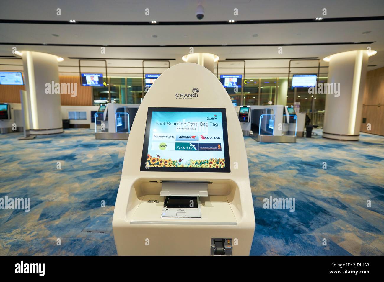 SINGAPORE - CIRCA JANUARY, 2020: self-service kiosk at the Early Check ...