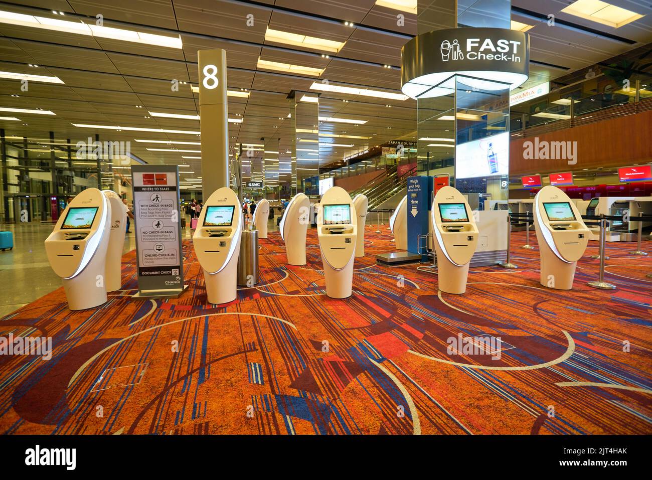 SINGAPORE - CIRCA JANUARY, 2020: self-service check-in facilities at ...