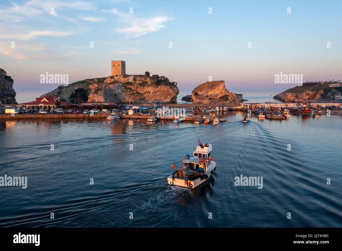 drone shooting sile castle and its surroundings, sile, istanbul, turkey ...