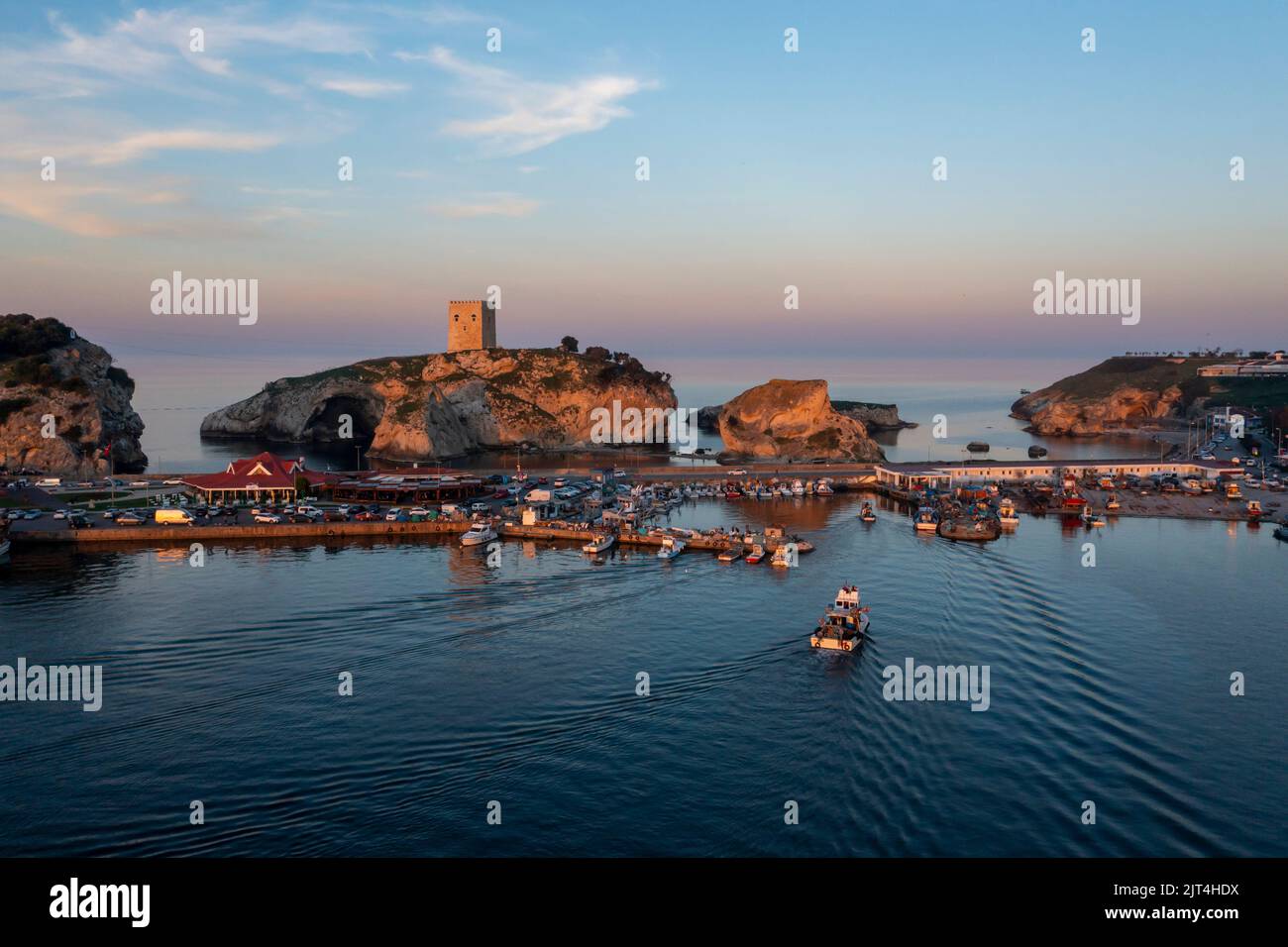drone shooting sile castle and its surroundings, sile, istanbul, turkey ...