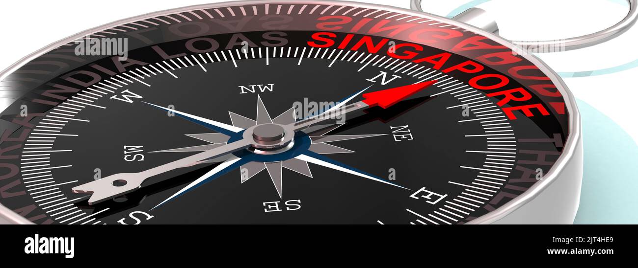 Compass needle pointing to word Singapore, 3d rendering Stock Photo - Alamy