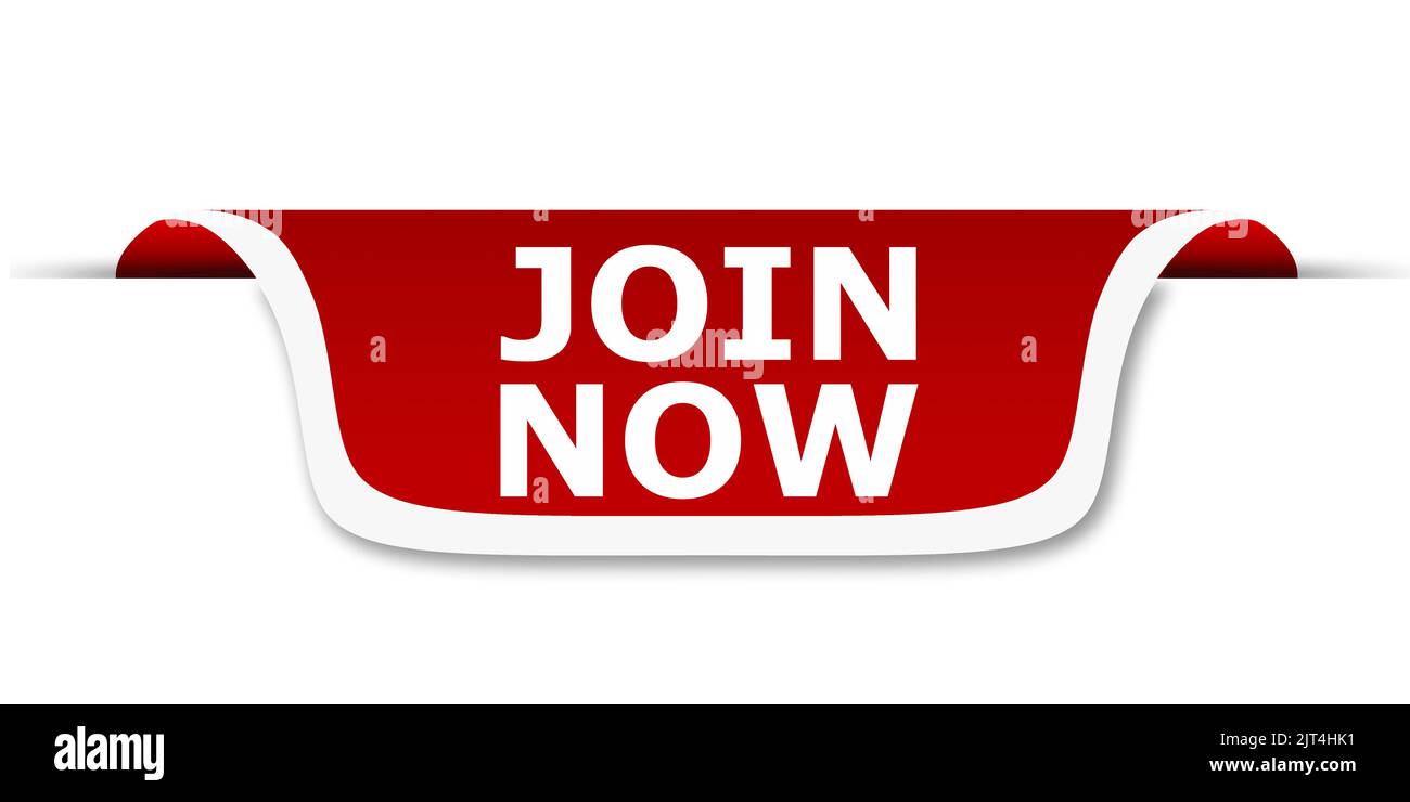 Red banner with join now word, 3D rendering Stock Photo - Alamy
