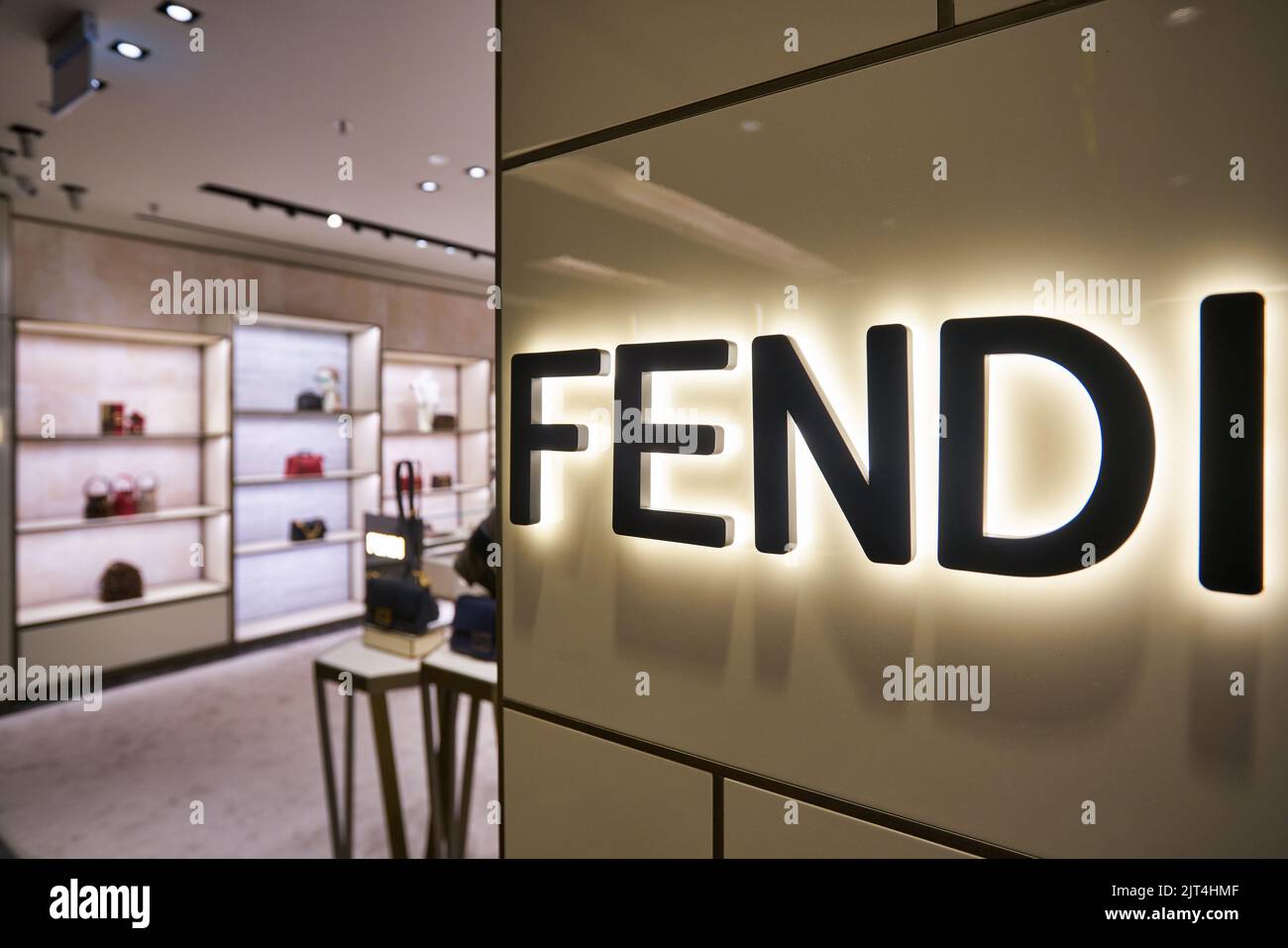 SINGAPORE - CIRCA JANUARY, 2020: close up shot of Fendi sign at store ...