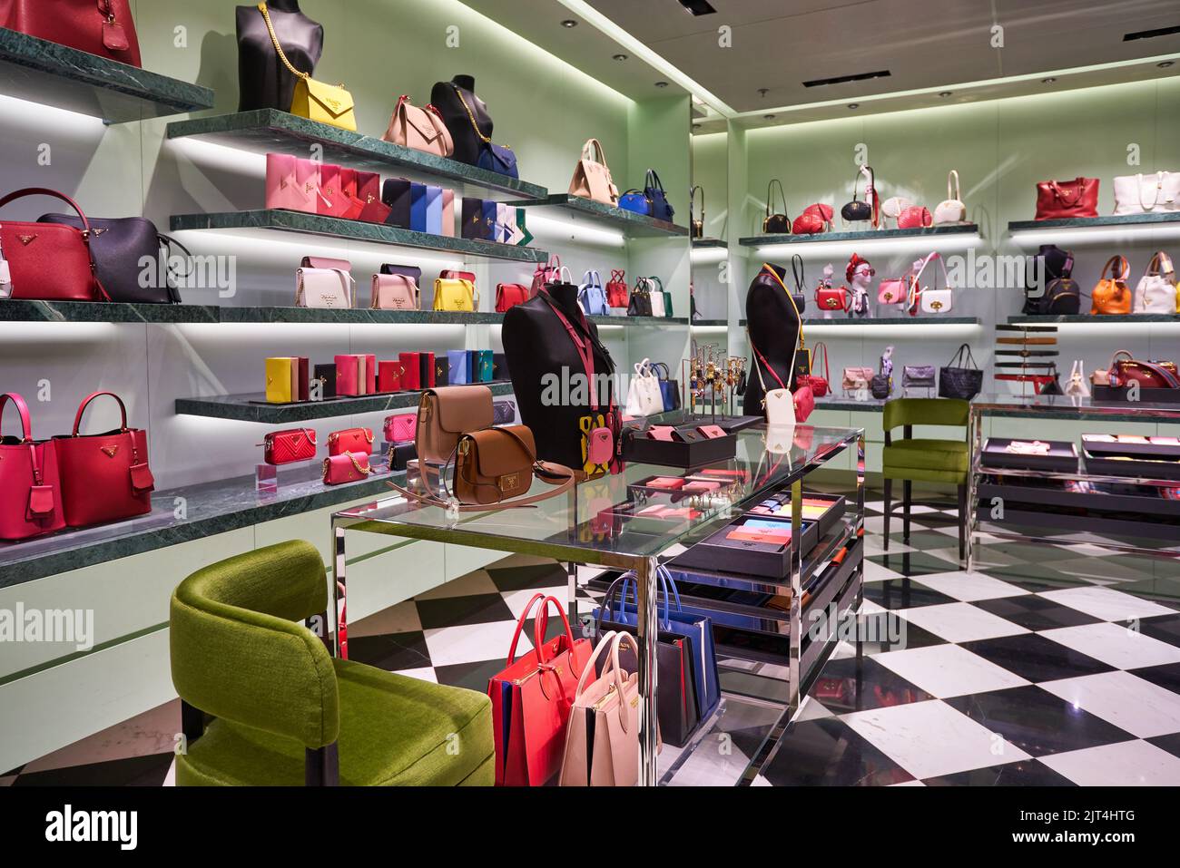 SINGAPORE - CIRCA JANUARY, 2020: bags on display at Prada store in ...