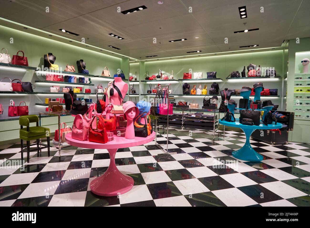 SINGAPORE - CIRCA JANUARY, 2020: bags on display at Prada store in ...