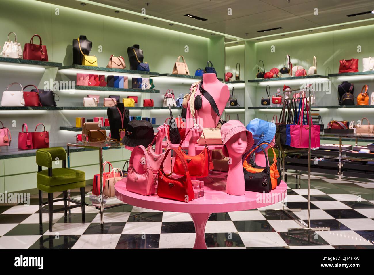 SINGAPORE - CIRCA JANUARY, 2020: bags on display at Prada store in ...