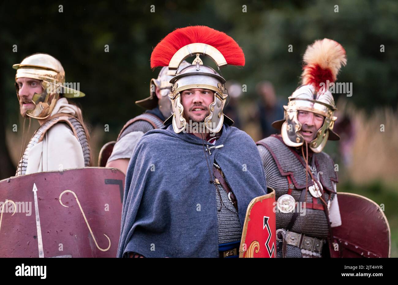 Roman living history reenactors during the reenactment at Chesters ...