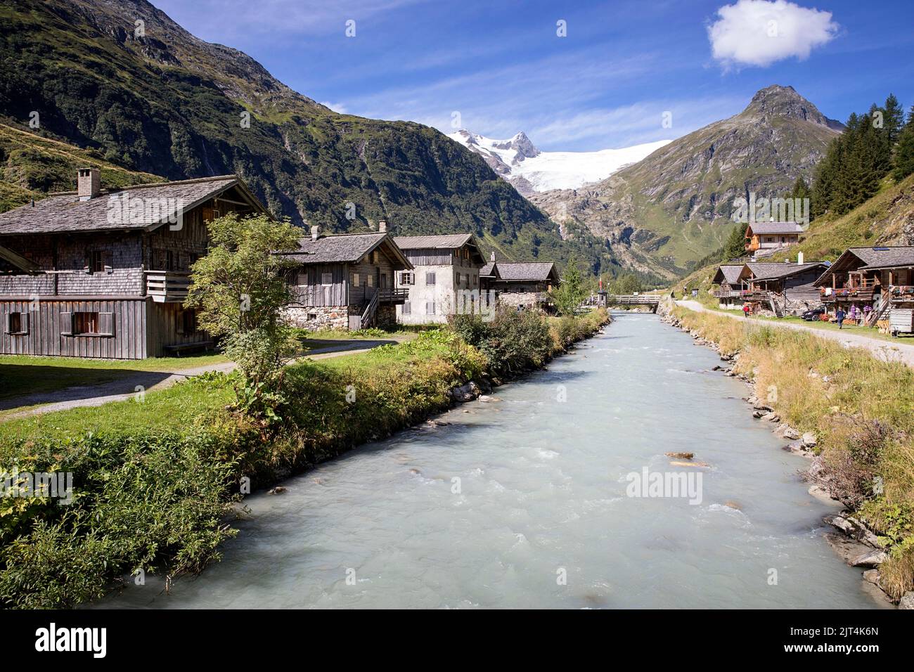 Old rural traditional wooden houses in Innergschlos village ...