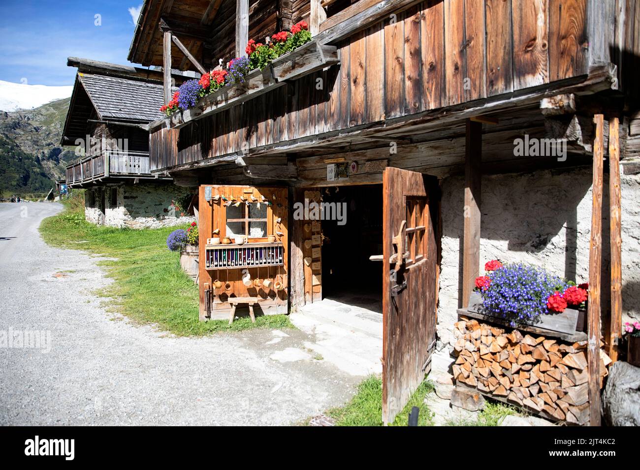 Old rural traditional wooden houses in Innergschlos village ...