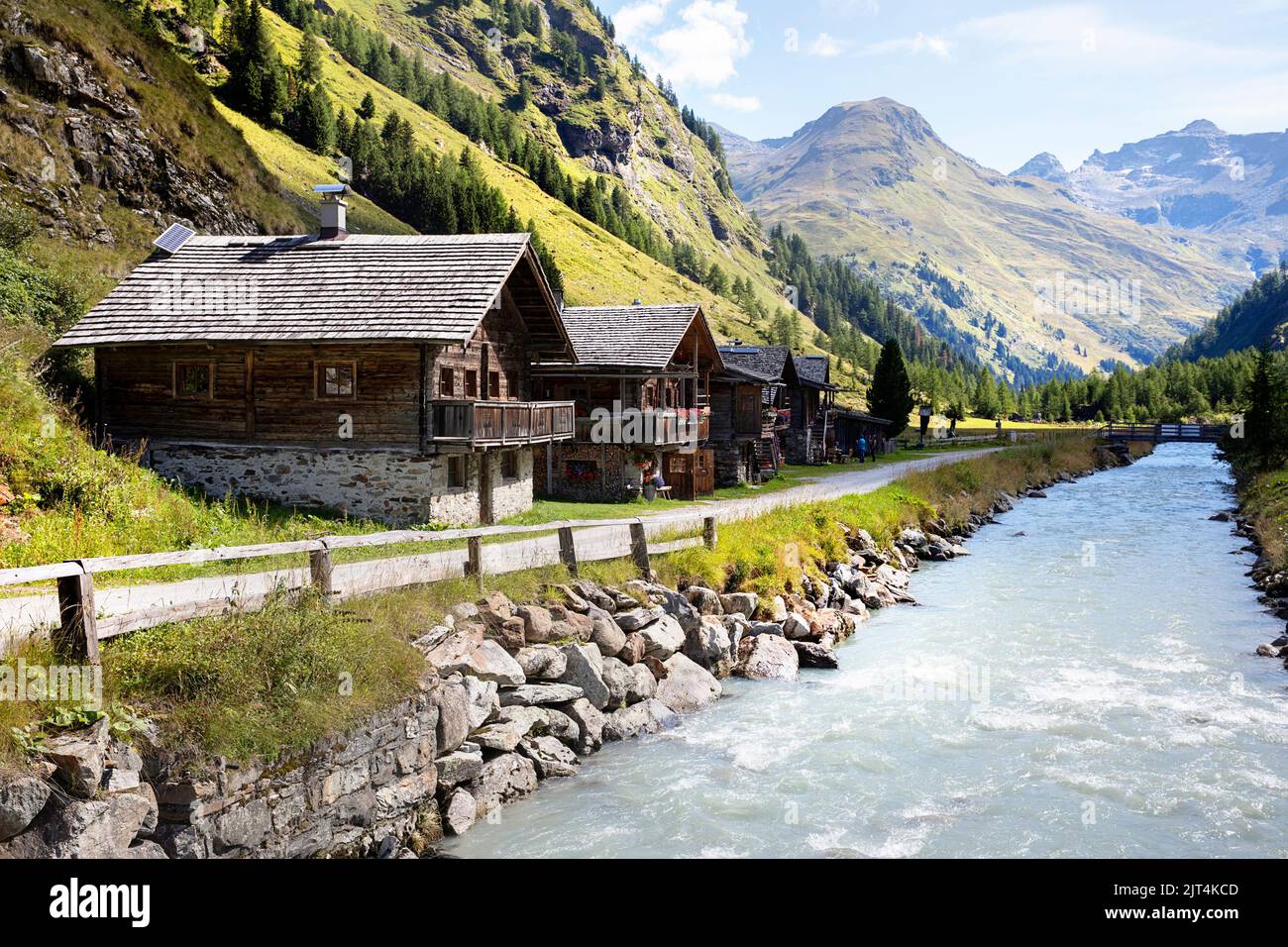 Old rural traditional wooden houses in Innergschlos village ...