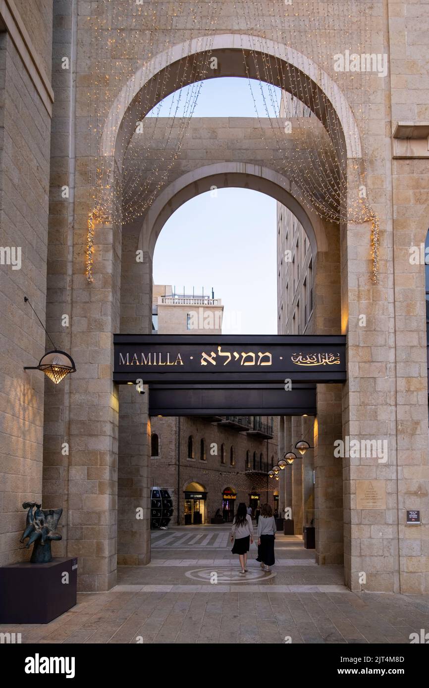 Pedestrians enter Mamilla Mall, also known as Alrov Mamilla Avenue a ...