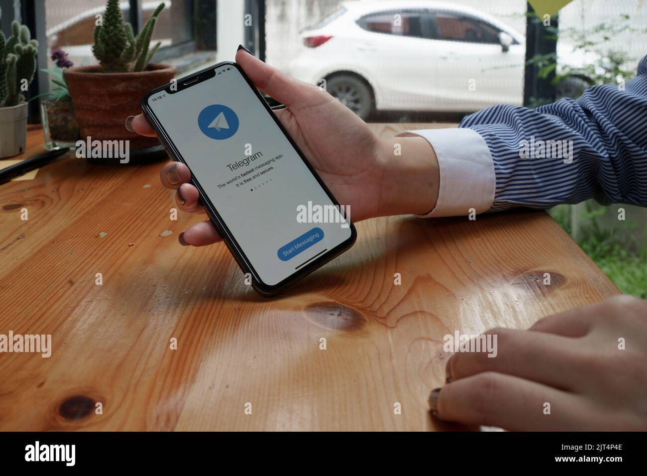 CHIANG MAI, THAILAND, AUG 26, 2022: Telegram application icon on iPhone ...