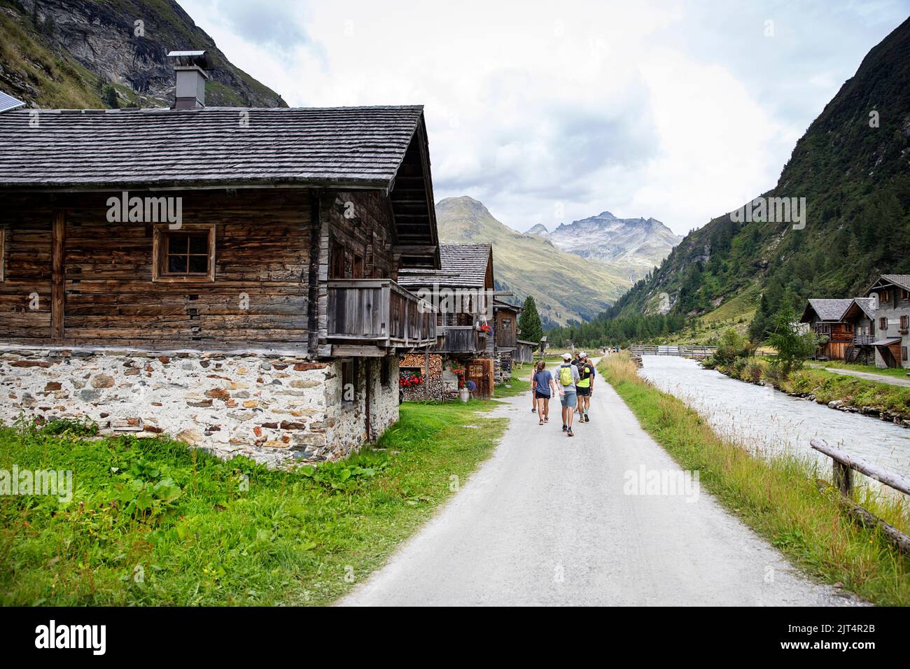 Old rural traditional wooden houses in Innergschlos village ...