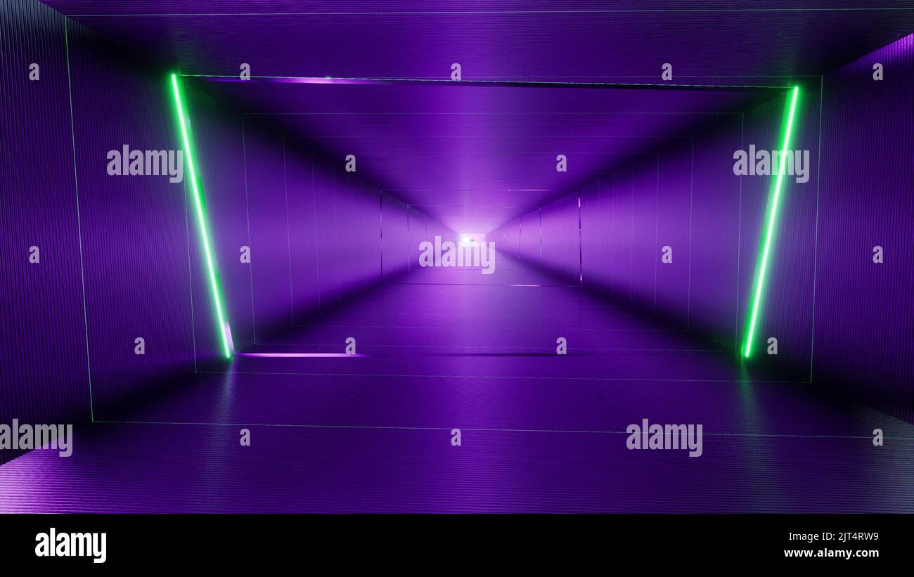 3d neon tunnel Futuristic laser background Purple pink blue ultraviolet ...