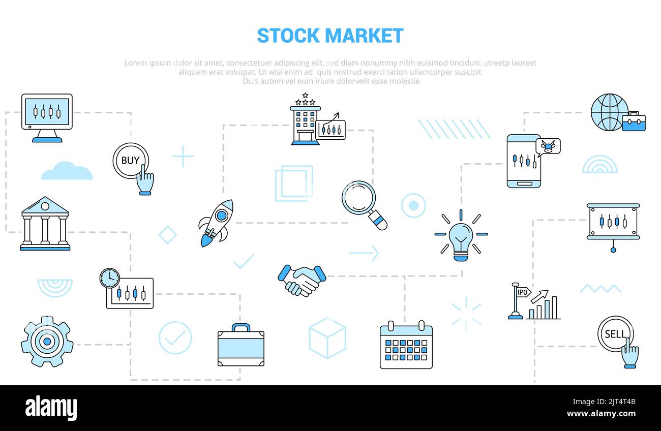 stock market concept with icon set template banner with modern blue color style vector ...