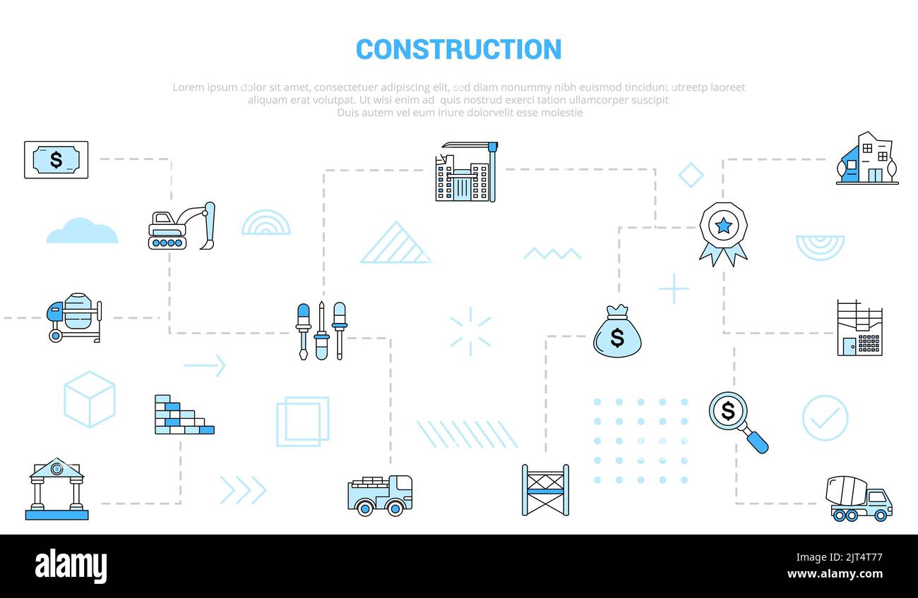 Construction Concept With Icon Set Template Banner With Modern Blue Color Style Vector