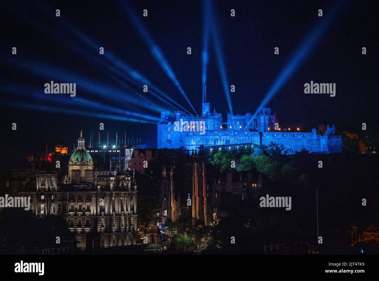 Laser beams and projections light up Edinburgh Castle during the last ...