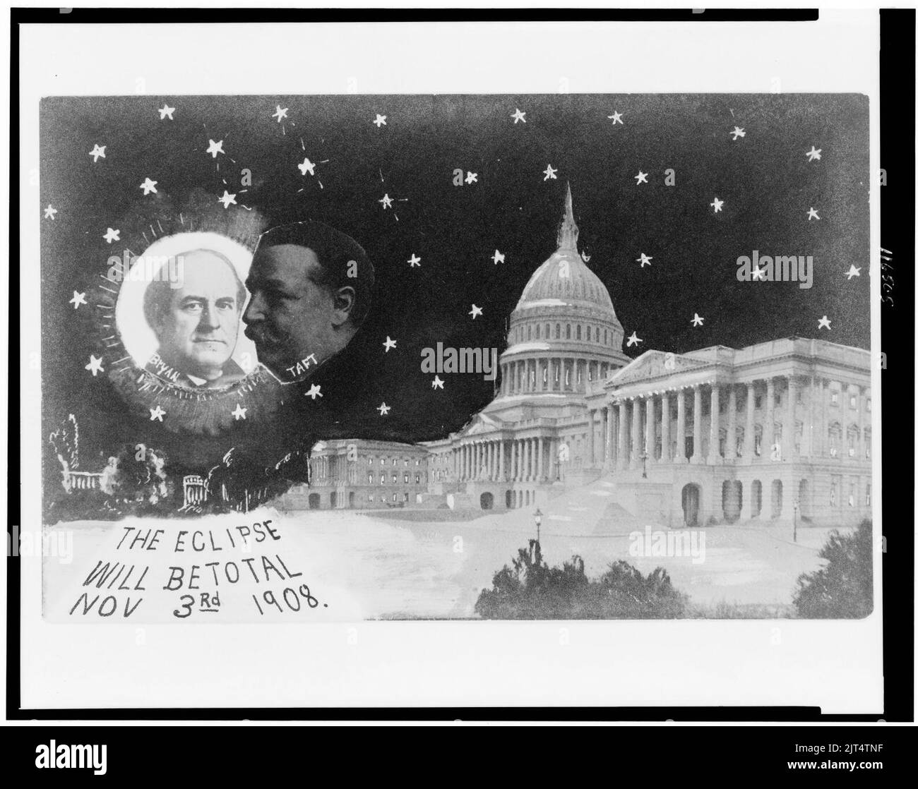 U.S. Capitol at night with stars, Taft as moon, about to eclipse ...