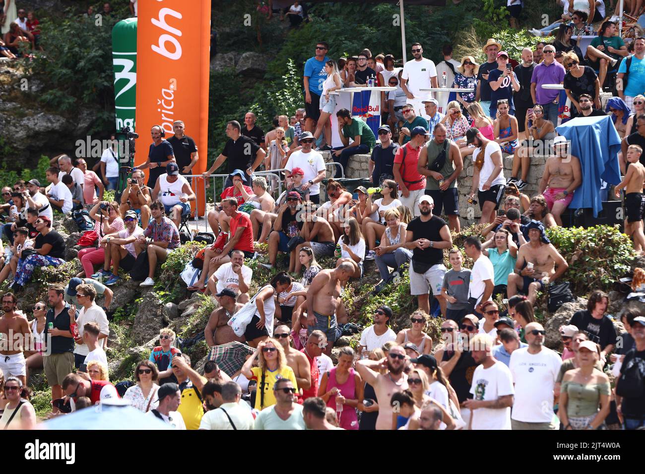 Spectators are seen during Red Bull Cliff Diving final competition at ...