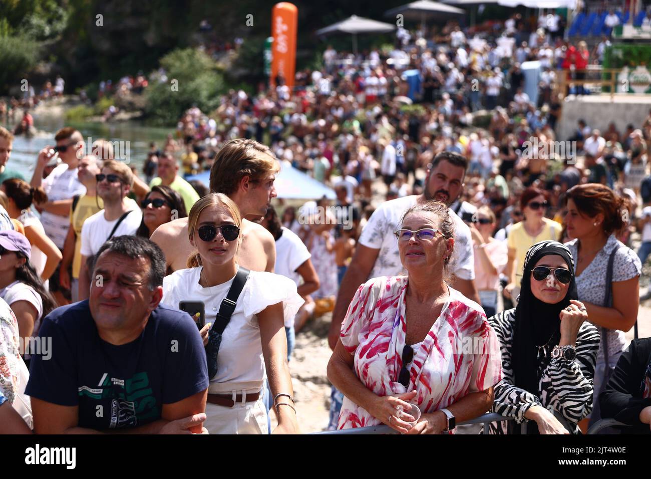 Spectators are seen during Red Bull Cliff Diving final competition at ...