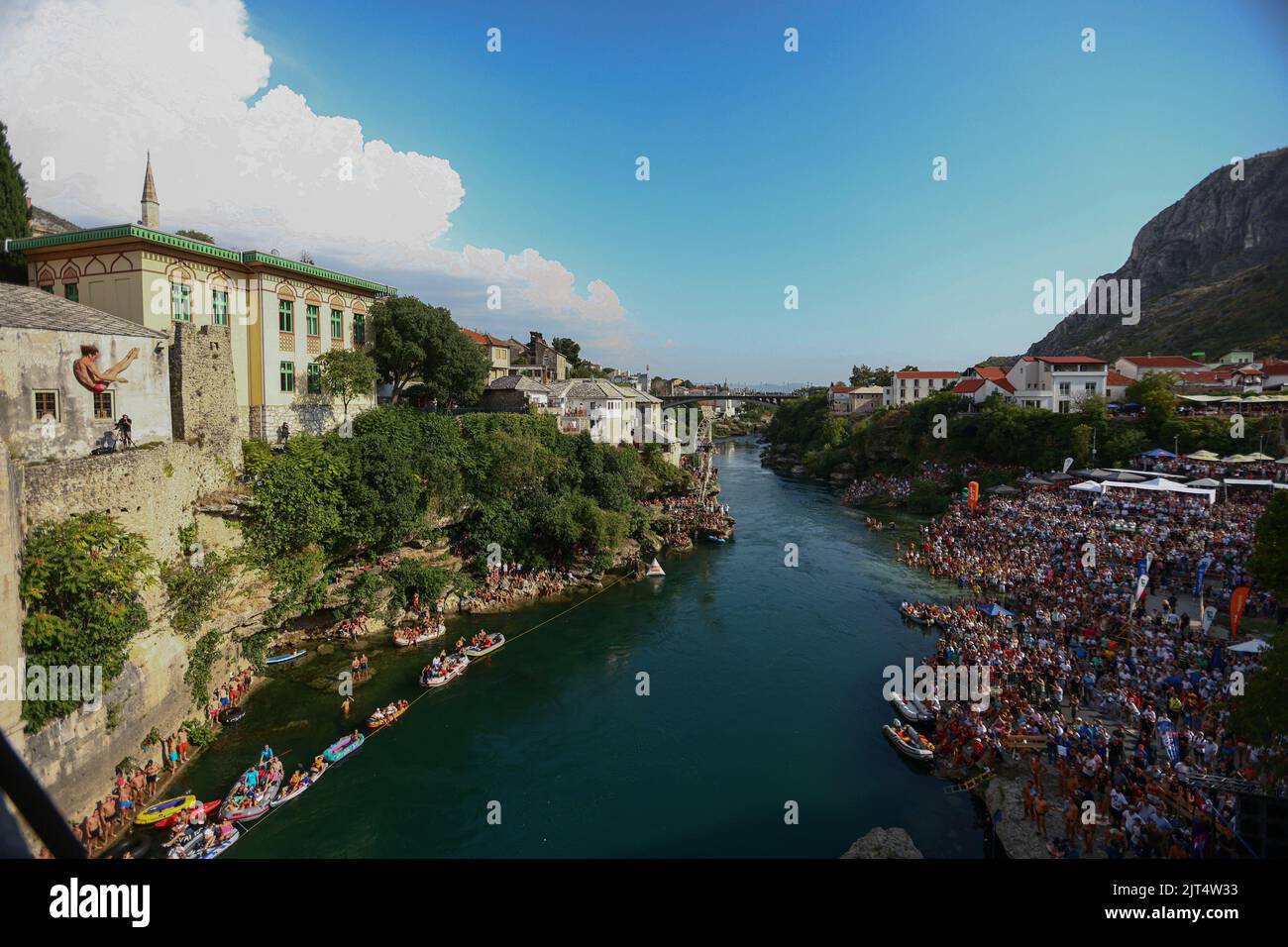 Spectators are seen during Red Bull Cliff Diving final competition at ...