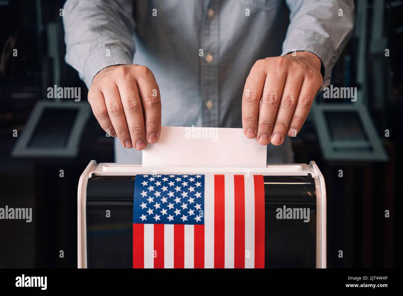usa elections the hand of man putting his vote in the ballot box Stock ...