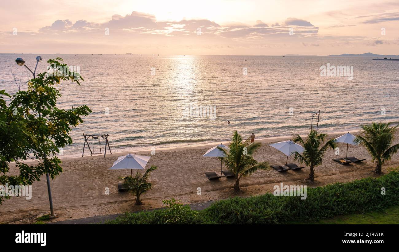 The restaurant at the oceanfront during sunset in Pattaya Thailand ...
